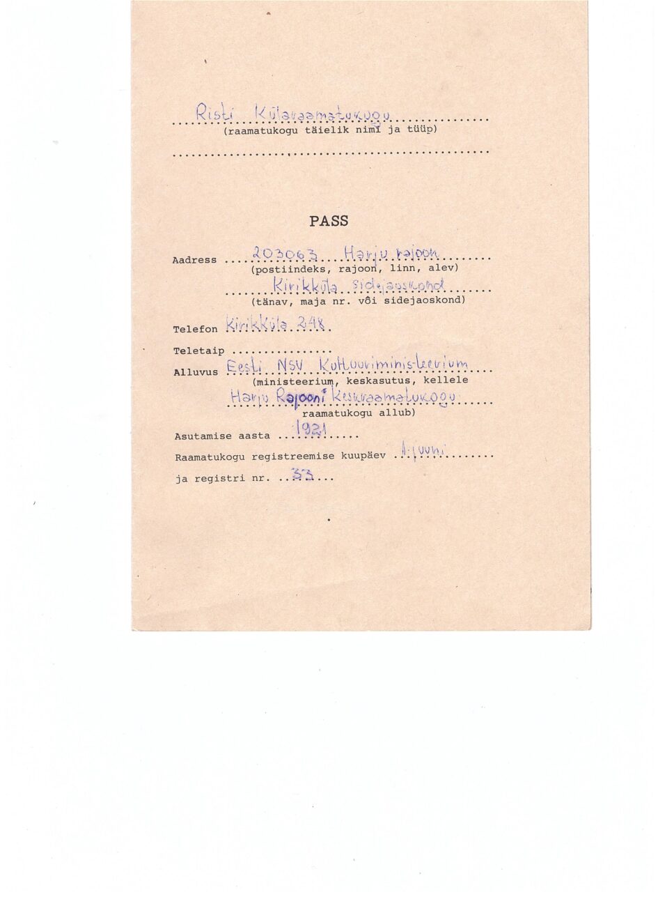 Harju-Risti raamatukogu – Lääne-Harju Valla Raamatukogu